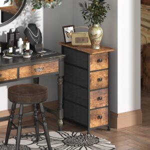 giftgo narrow dresser vertical slim dresser chest of drawers skinny storage tower for small spaces gaps closet bedroom bathroom small fabric drawer unit (rustic brown, 4 drawers)