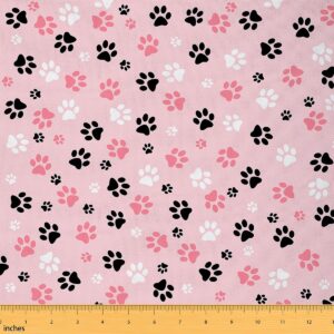 dog paw fabric by the yard kawaii dog upholstery fabric for chairs 2 yard dog animals print waterproof outdoor fabric decor pink white black reupholstery fabric decor