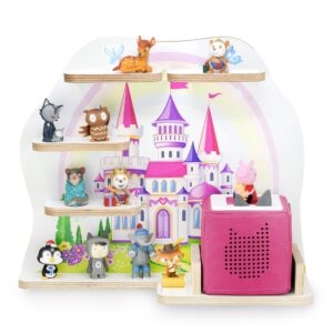 stadtecken wooden shelf for music box i suitable for the toniebox and ca. 35 tonies i perfect storage in the children's room i for setting up or hanging (medium, fairy tale castle)