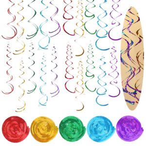 hotop 60 pcs hanging swirl decorations plastic streamers party swirl spiral decorations themed swirl party decoration for ceiling birthday graduation wedding baby shower (rainbow)