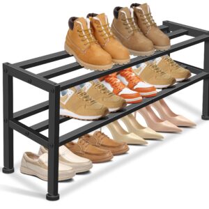 KEETDY Heavy Duty Shoe Rack for Closet Entryway, Stackable Shoe Organizer for Small Space Metal Shoe Rack Shelf Storage for Bedroom, Floor, Outdoor (Black)