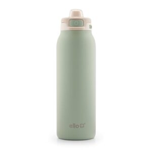 ello pop & fill 32oz stainless steel water bottle with quick fill technology, double walled and vacuum insulated metal, leak proof locking lid, sip and chug, reusable, bpa free, pistachio