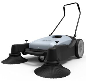 dapper supply walk-behind outdoor hand push floor sweeper - 10.5 gallon capacity - 36" sweeping width - sweeps up to 39,500 ft² / hour, grey