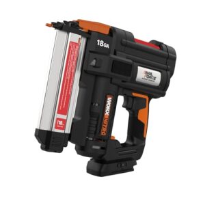 worx nitro 20v 18ga brad nailer cordless fires 80 nails per minute, cordless nail gun anti-ejection, nail gun battery powered tool-free jam release wx842l.9 power share – tool only