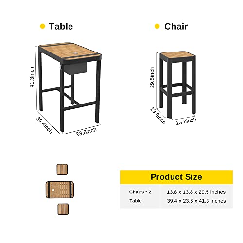 EAST OAK Signature 3-Piece Patio Furniture, Set, Outdoor Bar Set, Table and Chairs with Teak and Aluminum, Outdoor High Top Table and Chairs Set for Backyard and Pool, Dark Grey