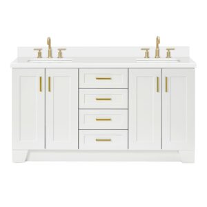 ariel taylor 67 inch double rectangle sink vanity with white quartz countertop w/1.5" edge in white