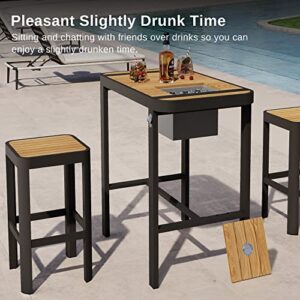 EAST OAK Signature 3-Piece Patio Furniture, Set, Outdoor Bar Set, Table and Chairs with Teak and Aluminum, Outdoor High Top Table and Chairs Set for Backyard and Pool, Dark Grey