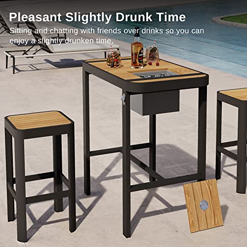 EAST OAK Signature 3-Piece Patio Furniture, Set, Outdoor Bar Set, Table and Chairs with Teak and Aluminum, Outdoor High Top Table and Chairs Set for Backyard and Pool, Dark Grey