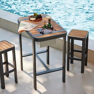 east oak signature 3-piece patio furniture, set, outdoor bar set, table and chairs with teak and aluminum, outdoor high top table and chairs set for backyard and pool, dark grey