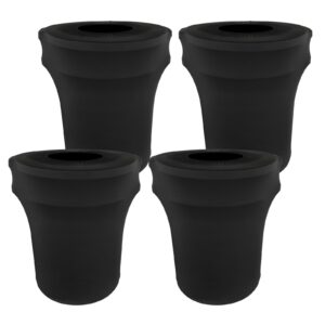 bstkey 32 gallon stretch spandex trash can cover, 4 pack outdoor fitted waste container cover round garbage can covers for wedding party fundraiser decor, without trash can (black)