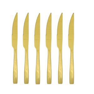 keiwhsly gold serrated steak knife set of 6, 9.1 inche stainless steel dinner table knives dinnerware set for cutting meat, beef, dishwasher safe