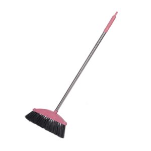 holidyoyo outdoor indoor broom for floor cleaning collapsible long handle angle brooms heavy duty for home garage kitchen office courtyard lobby lawn concrete pink