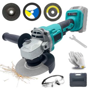 cordless angle grinder compatible with makita 18v battery, 5 inch brushless motor angle grinder tool set with reversible handle, three grinding discs for grinding, cutting, ideal gifts(tool only)