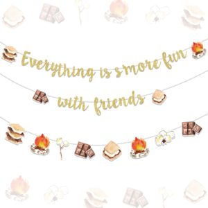 fangleland s’more banner decorations - everything is s’more fun with friends bonfire camping themed garland hanging decors birthday gender reveal pregnancy celebration party supplies