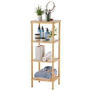 amazerbath bamboo bathroom shelf, 4-tier bathroom storage shelf, multifunctional storage rack for living room bedroom kitchen, space saver