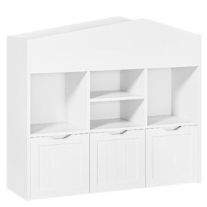 FOTOSOK Toy Storage Organizer with 3 Movable Drawers, Toy Organizers and Storage with Concealed Wheels and 7 Cubbies, Toy Storage Kids Storage Organization, Playroom Furniture, White