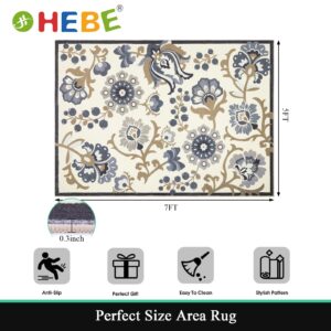 HEBE Floral Area Rug 5'x7’ Large Living Room Rug Boho Rugs for Bedroom Non Slip Washable Dining Room Mat Soft Throw Rug Indoor Floor Carpet for Nursery Kids Room Entryway