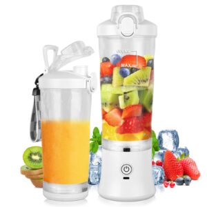 portable blender 20oz large capacity, 6 blades mini blender for shakes and smoothies, bpa free personal blender with rechargeable usb, fresh juice blender for on the go, white