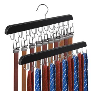 belt hanger for closet, holds max 60 belts, wooden 20 hooks belt organizer wardrobe accessory, 360° rotatable belt storage hanger rack space saver for belt, bra, tank top, tie, scarf (2)