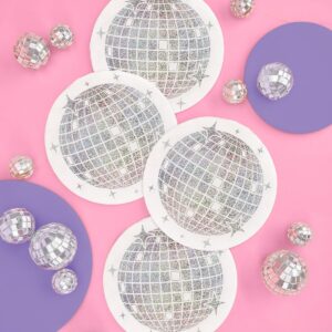 xo, Fetti Disco Ball Napkins - 3-ply, 25 pcs Shimmer Iridescent | Last Disco Bachelorette Decorations, Groovy Retro Birthday Party Supplies, NYE Tableware, 70s Baby Shower, Space Cowboy