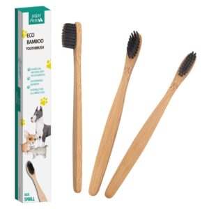 h&h pets bamboo toothbrush set for dogs and cats - soft bristles & biodegradable wooden toothbrush, puppy supplies, dog brush set, pet supplies dog grooming kit eco-friendly (size small, 3-count pack)