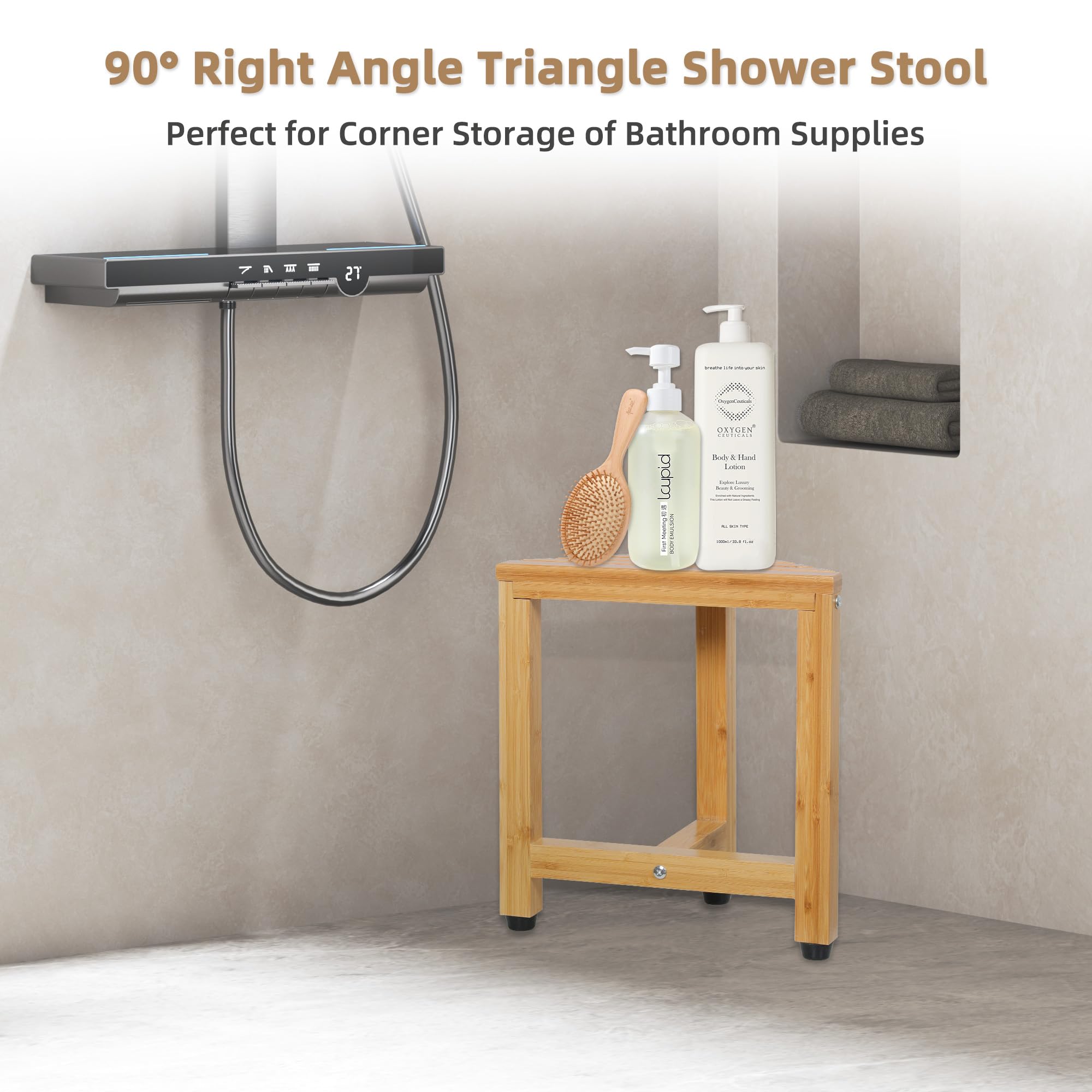 TYYIHUA Upgraded 13.2" Shower Stool for Inside Shower Waterproof,Shower Foot Rest for Shaving Legs,Corner Shower Stool, Small Bathroom Bench Suitable for Small Shower Spaces-Triangle