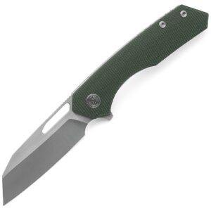 miguron knives m keryx flipper folding knife 3.17" satin 14c28n blade green micarta handle with titanium pocket clip camping hiking pocket knife mgr-813mgn