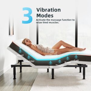 Full Adjustable Bed Base Frame, Massage & Wireless Remote, Dual USB Ports,Ergonomic Upholstered Bed Frame, Lift Motor, Under Bed Lighting, Independent Head and Foot Tilt