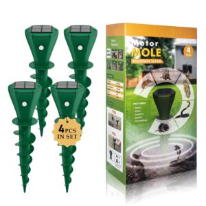 mole repellent solar powered, outdoor mole repellent stake utilizes electronically controlled vibrations to deter mole, snake, gophers, cat and other larger animals for yard lawns(4 pack)