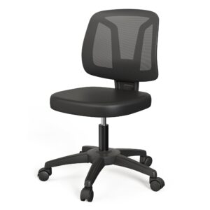 icoudy armless office chair ergonomic swivel small computer desk chairs no armrests with wheels adjustable height black task chairs without arms for small spaces