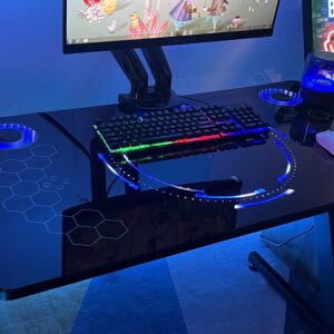 ELECWISH Gaming Desk S-001 Tempered Glass Desktop RGB Lighting, LED Light Computer Desk for Gamer