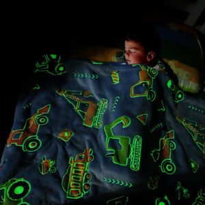 bkabryhjj excavator gifts for kids boys - glow in the dark tractor blankets, excavator construction truck throw blanket for toddler boys birthday christmas valentine's day 50"×60"