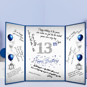 Crenics 13th Birthday Decorations for Boy or Girls, Creative 13th Birthday Guest Book Alternative, Blue and Silver 13 Birthday Signature Book 18 x 12 inch, Great 13 Birthday Gifts