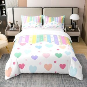 jejeloiu pretty rainbow cotton duvet cover set for kids boys girls colorful love heart comforter cover set full size romantic love print bedding setations kawaii bedspread cover quilt cover 3pcs