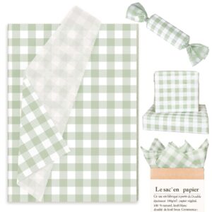 whaline 100 sheets sage green buffalo plaid tissue paper mint green checkered gift wrapping tissue diy art craft tissue paper for wedding birthday baby shower bouquet, 13.7 x 19.6 inch