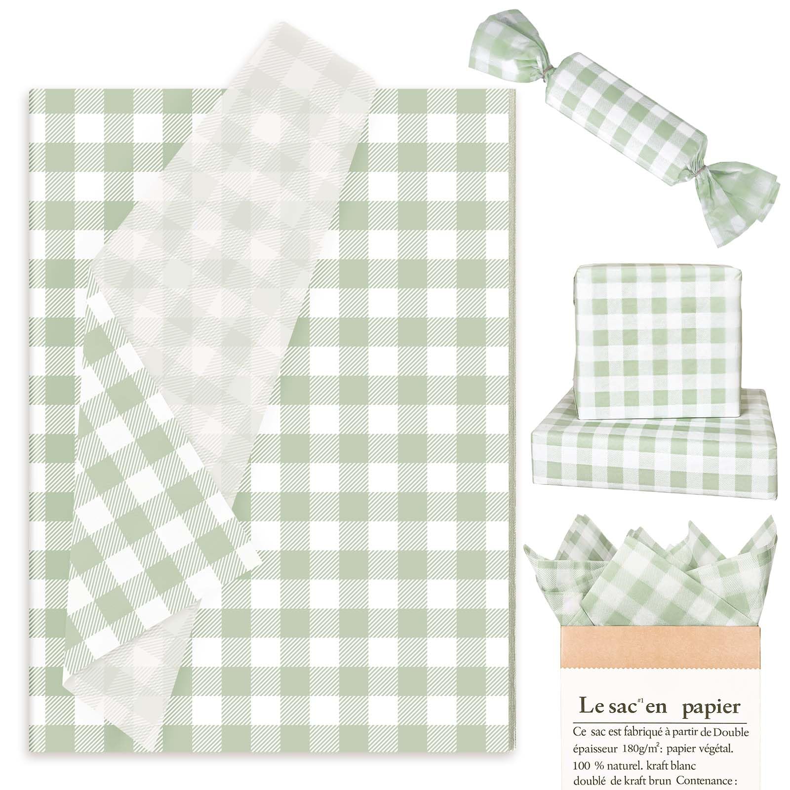 Whaline 100 Sheets Sage Green Buffalo Plaid Tissue Paper Mint Green Checkered Gift Wrapping Tissue DIY Art Craft Tissue Paper for Wedding Birthday Baby Shower Bouquet, 13.7 x 19.6 Inch