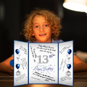 Crenics 13th Birthday Decorations for Boy or Girls, Creative 13th Birthday Guest Book Alternative, Blue and Silver 13 Birthday Signature Book 18 x 12 inch, Great 13 Birthday Gifts