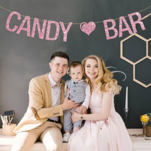 Candy Bar Banner, Engagement Wedding/Girls Birthday/Bride to Be/Bachelorette Party Bunting Hanging Bunting Decorations Supplies - Pink Glitter