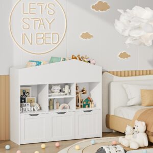 FOTOSOK Toy Storage Organizer with 3 Movable Drawers, Toy Organizers and Storage with Concealed Wheels and 7 Cubbies, Toy Storage Kids Storage Organization, Playroom Furniture, White