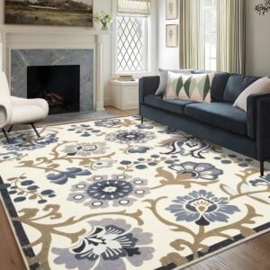 hebe floral area rug 5'x7’ large living room rug boho rugs for bedroom non slip washable dining room mat soft throw rug indoor floor carpet for nursery kids room entryway