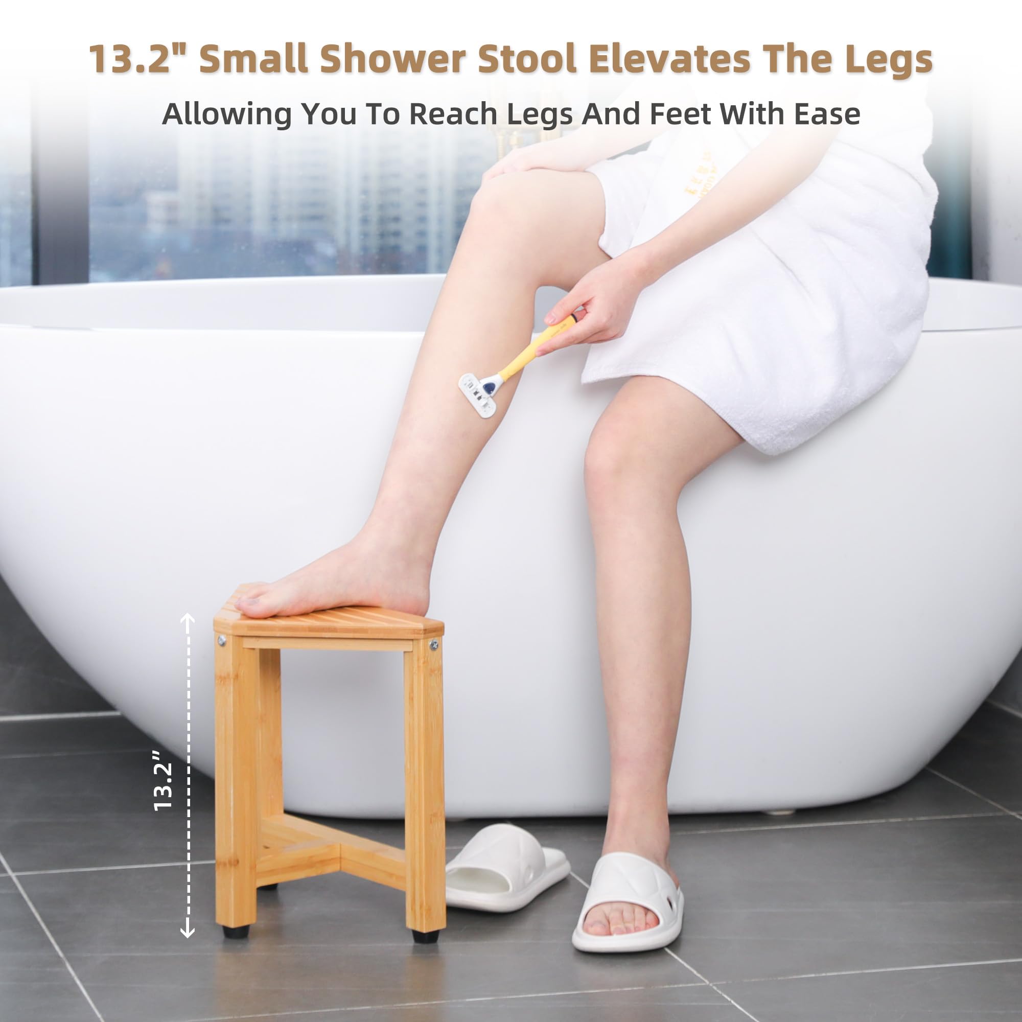 TYYIHUA Upgraded 13.2" Shower Stool for Inside Shower Waterproof,Shower Foot Rest for Shaving Legs,Corner Shower Stool, Small Bathroom Bench Suitable for Small Shower Spaces-Triangle