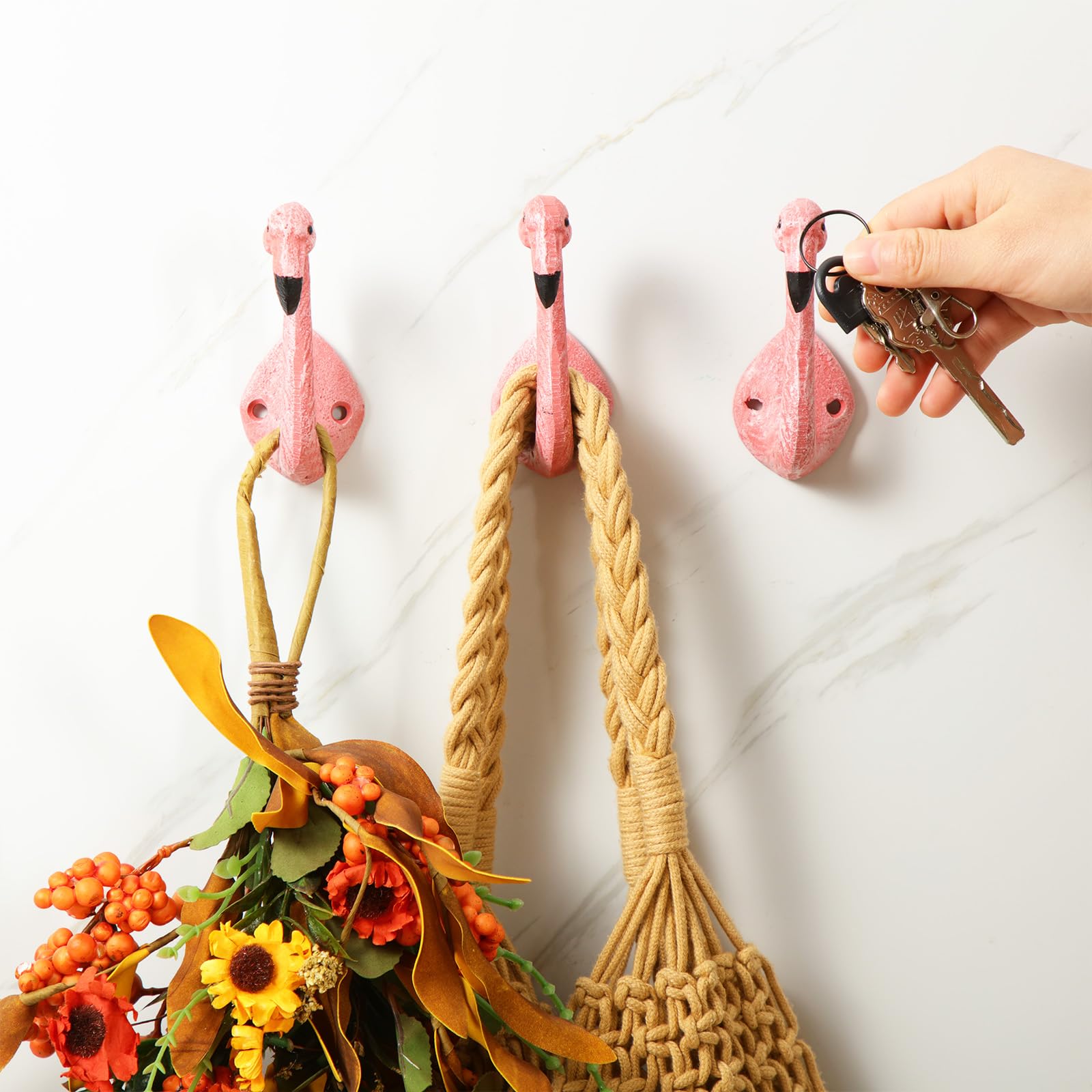 Yaocom 6 Pcs Cast Iron Flamingo Wall Hook Pink Flamingo Cast Iron Wall Hooks Flamingo Wall Mount Coat Hooks for Coats, Aprons, Hats, Towels