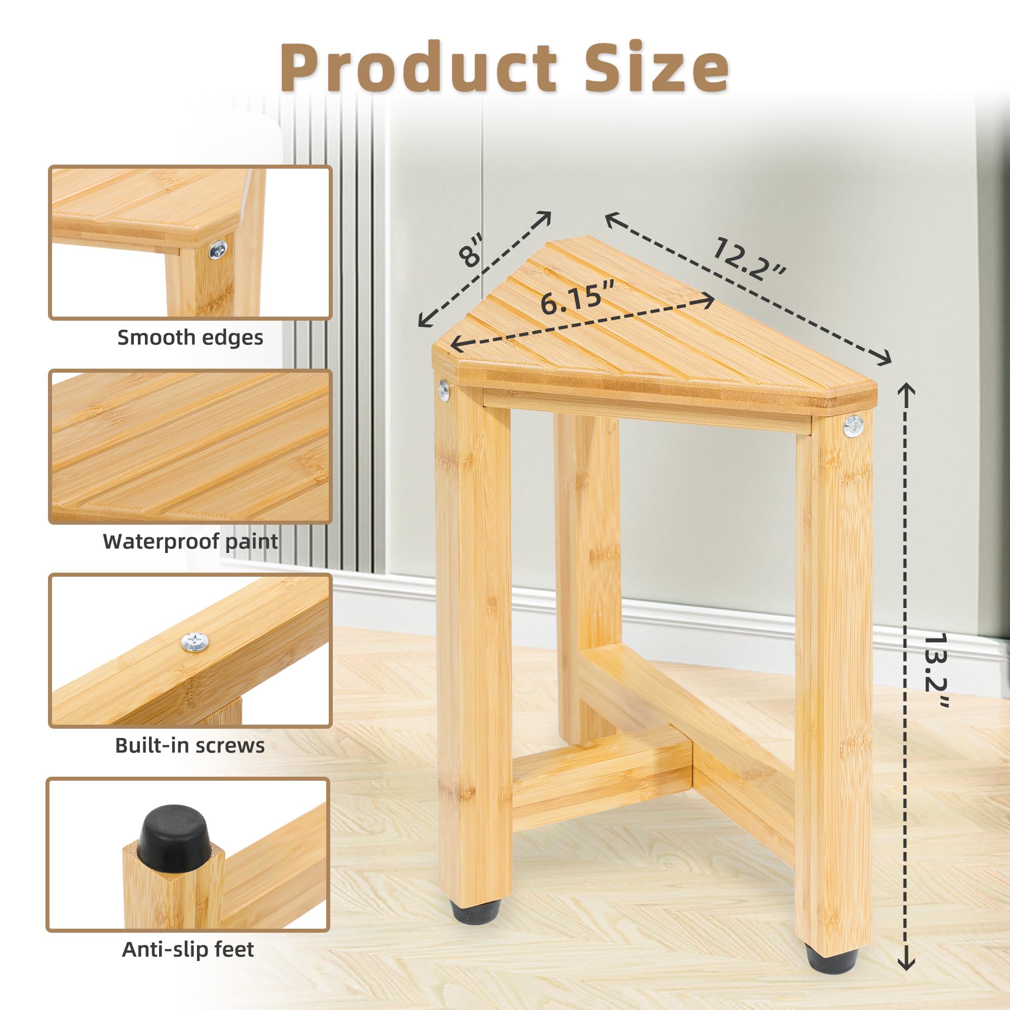 TYYIHUA Upgraded 13.2" Shower Stool for Inside Shower Waterproof,Shower Foot Rest for Shaving Legs,Corner Shower Stool, Small Bathroom Bench Suitable for Small Shower Spaces-Triangle