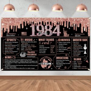 uiorgui 40th birthday decorations back in 1984 banner for women, rose gold happy 40th birthday backdrop party supplies, large forty years old background decor for indoor outdoor