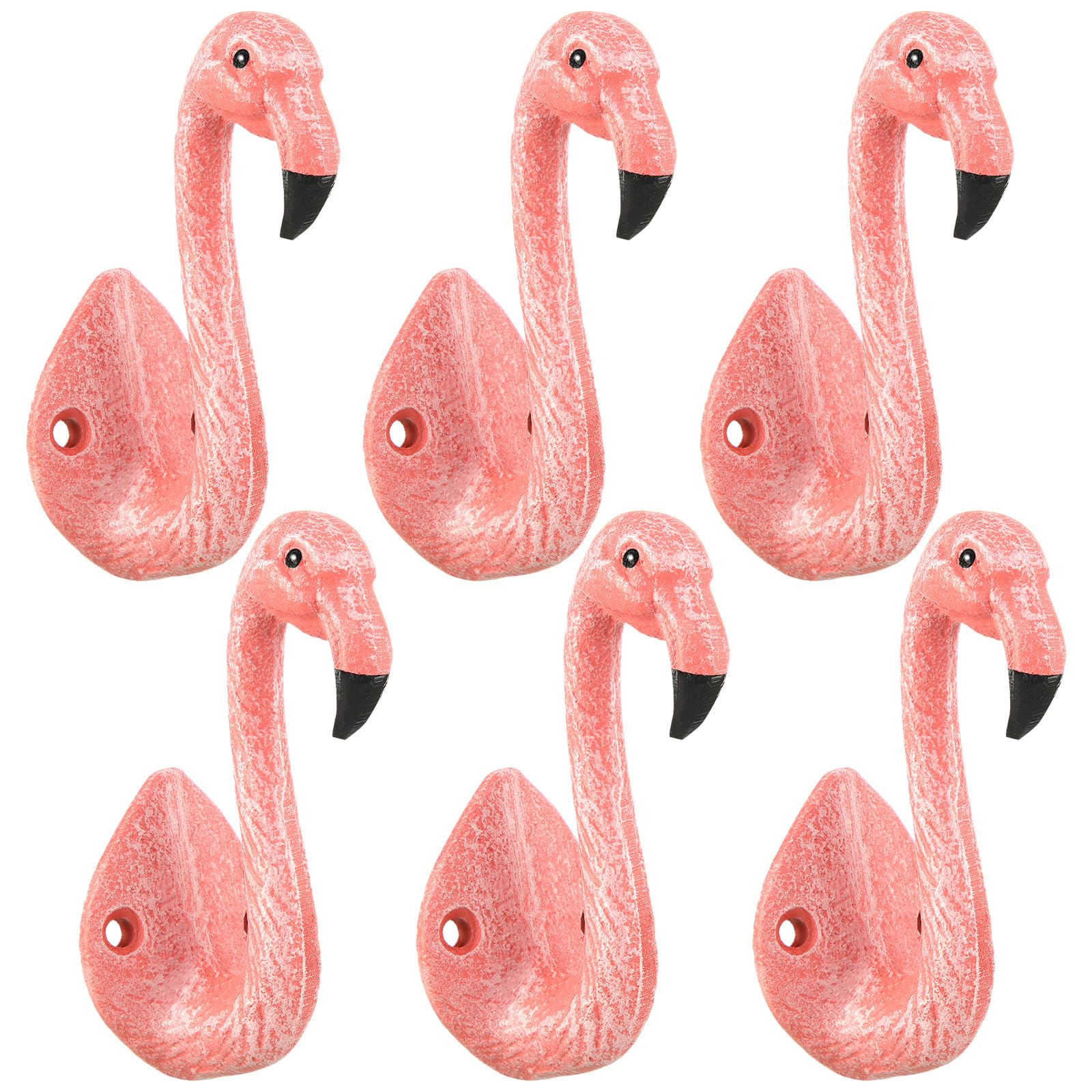 Yaocom 6 Pcs Cast Iron Flamingo Wall Hook Pink Flamingo Cast Iron Wall Hooks Flamingo Wall Mount Coat Hooks for Coats, Aprons, Hats, Towels