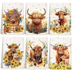 redbaker set of 6 highland cattle kitchen towels highland cow themed dish towels absorbent farm cattle watercolor floral tea towel sunflower hand towels housewarming gift for farmhouse kitchen