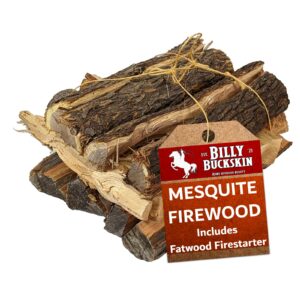 18 lb. mesquite firewood & fatwood firestarter, aromatic & seasoned wood logs, fire wood fire logs perfect fire starter for fire pit, fireplace, campfires & outdoor bbq grilling by billy buckskin co.