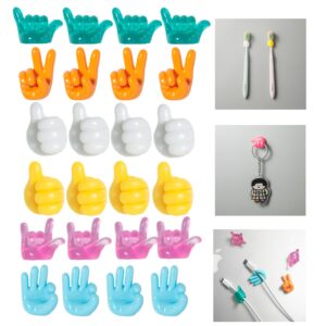 24pcs self adhesive silicone thumb hooks, multifunctional cable clips, hand shaped cord holders, cord organizer for desk wall, wire holders, phone usb charger cable management (24 pcs, 6 color)