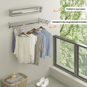 LVETOLS Wall Mounted Drying Racks, Large 31.5" Stainless Steel Wall Retractable Drying Rack for Laundry，7 Rods Wall Collapsible Clothes Drying Rack, Wall Pull Down Drying Rack Load-Bearing 60 lbs