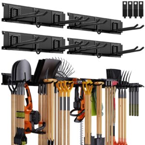 waturis garage organizer wall mount, 64 inch garage storage organization, 20pcs heavy duty garden tool organizer, adjustable tool storage rack hooks, yard shed tool organizer, hold max 900 lbs